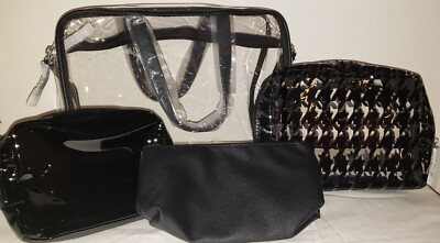 DSW 4 Piece Travel Bag Set Zip Black/Clear Lightweight Handbag ...
