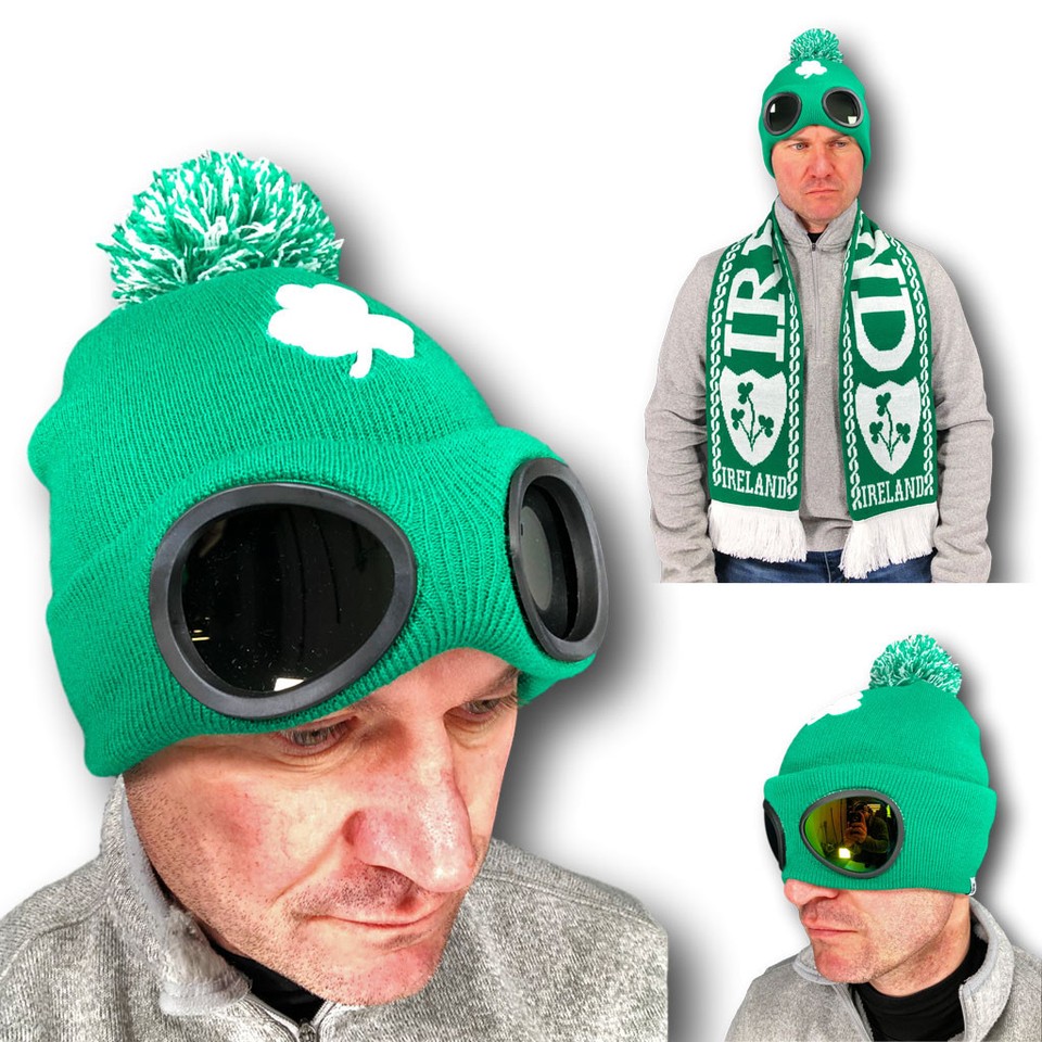 St Patrick's Day Ireland Rugby Hat Knitted Winter Ski Beanie With ...