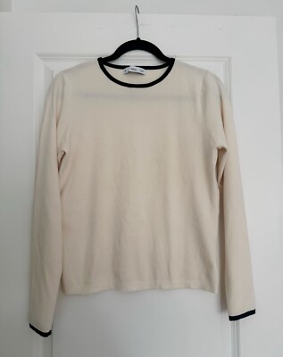 MANGO MNG women’s brand crewneck beige & black trim knit sweater Large ...