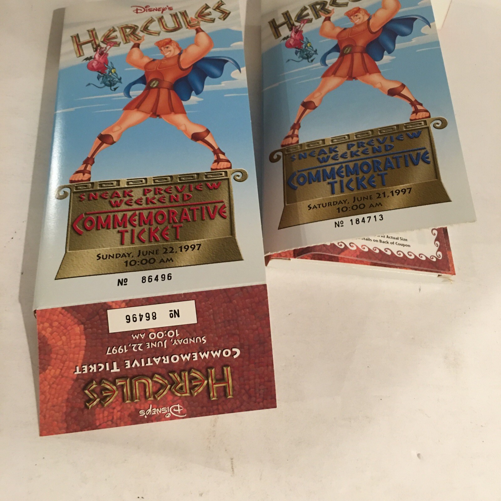 Disney’s Hercules Commemorative Ticket June, 1997. Set of 2. | eBay