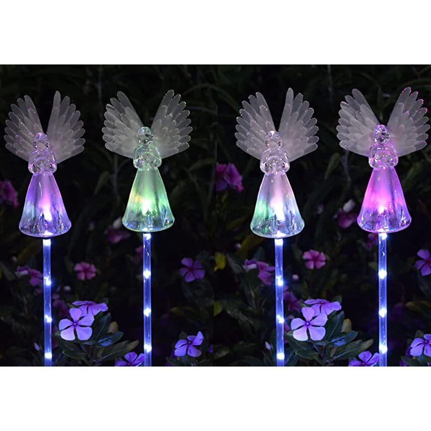 2 Pack Solar Powered Angel for Cemetery Decorations,Garden Stake Light ...