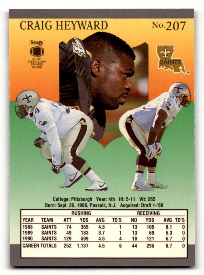 1991 Ultra #207 Craig Heyward New Orleans Saints Football Cards NM N ID ...