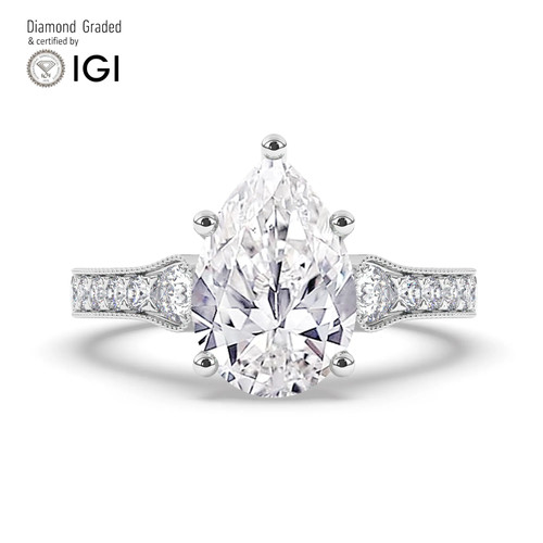 Pear Diamond Engagement Ring 14k White Gold Labgrown 3.55 Ct Solitaire ...