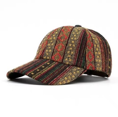 Multicoloured Stripe Patterned Tribal Themed Boho Curved Brim Baseball ...