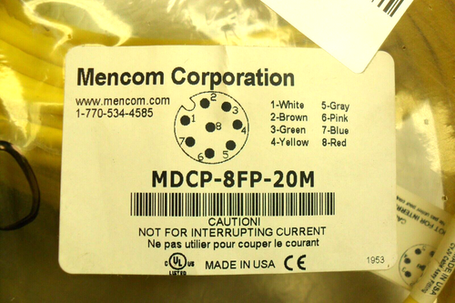 Mencom MDCP-8FP-20M M12 Cordset, 8 Pole, Female Straight, 20 M Factory ...