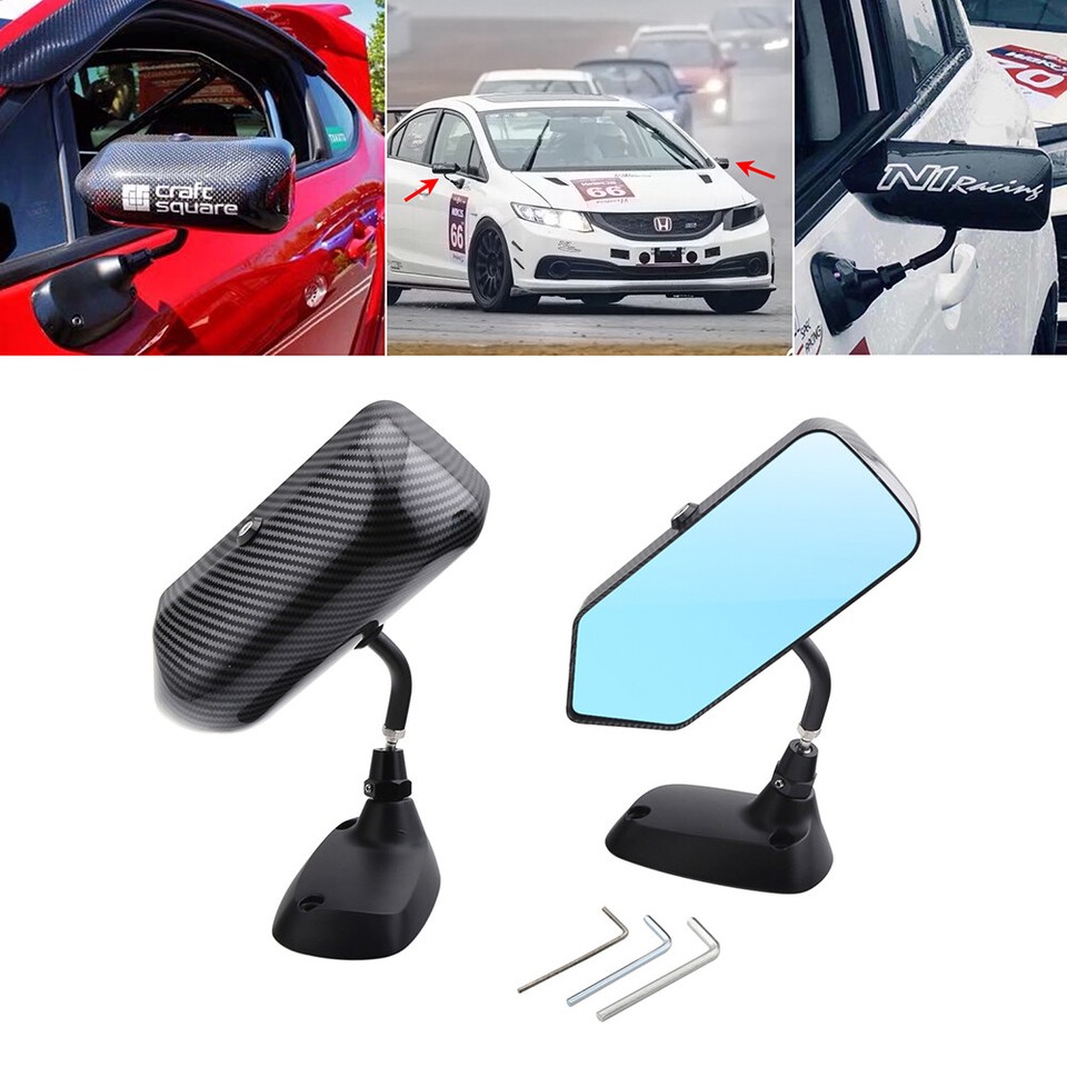 F1 Style Universal Mirror Carbon Fiber Look Blue Metal Bracket Side ...