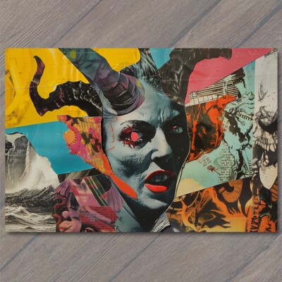 Postcard Woman Beautiful Devil Collage Mosaic Strange Weird Layered ...