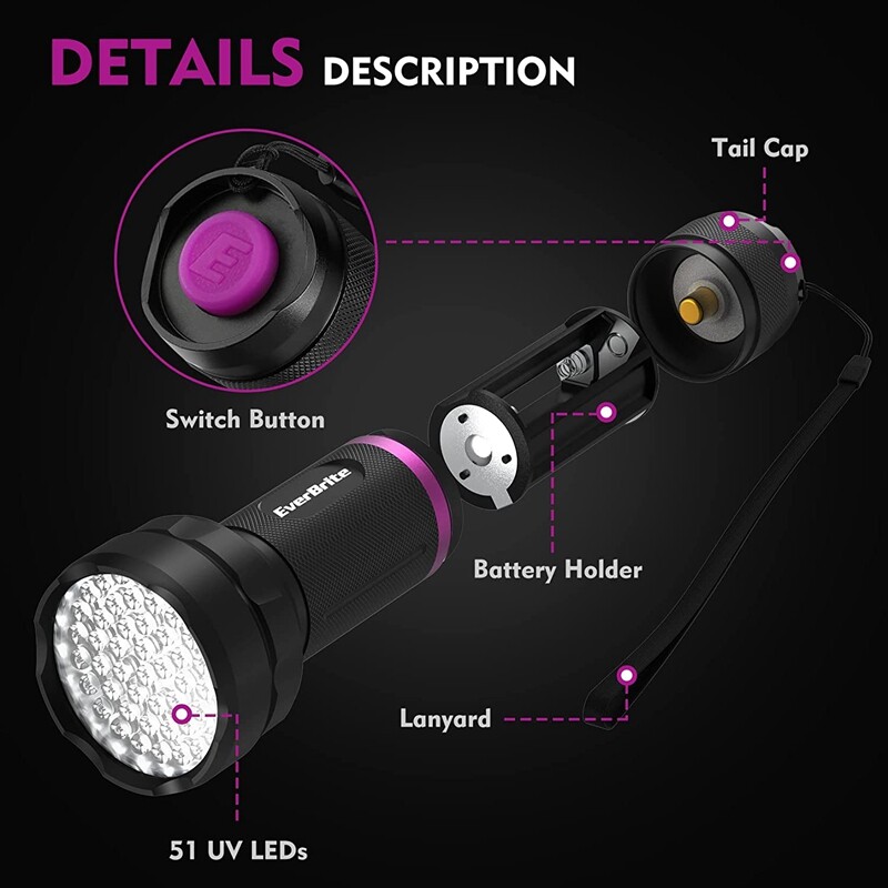 EverBrite Black Light Flashlight 51 LED UV Flashlights 395 nm ...