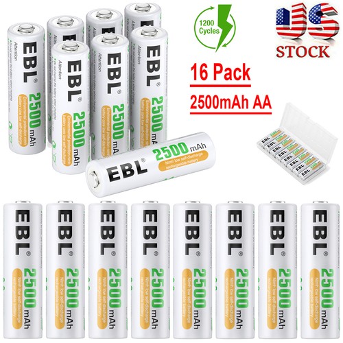16 Count 2500mAh AA Rechargeable Batteries 1.2V Double A 2A NI-MH ...