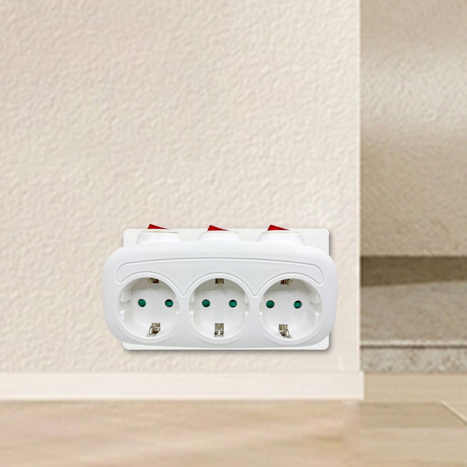 Extension Socket with 3 Individual Switches 3 Horizontal Socket for ...