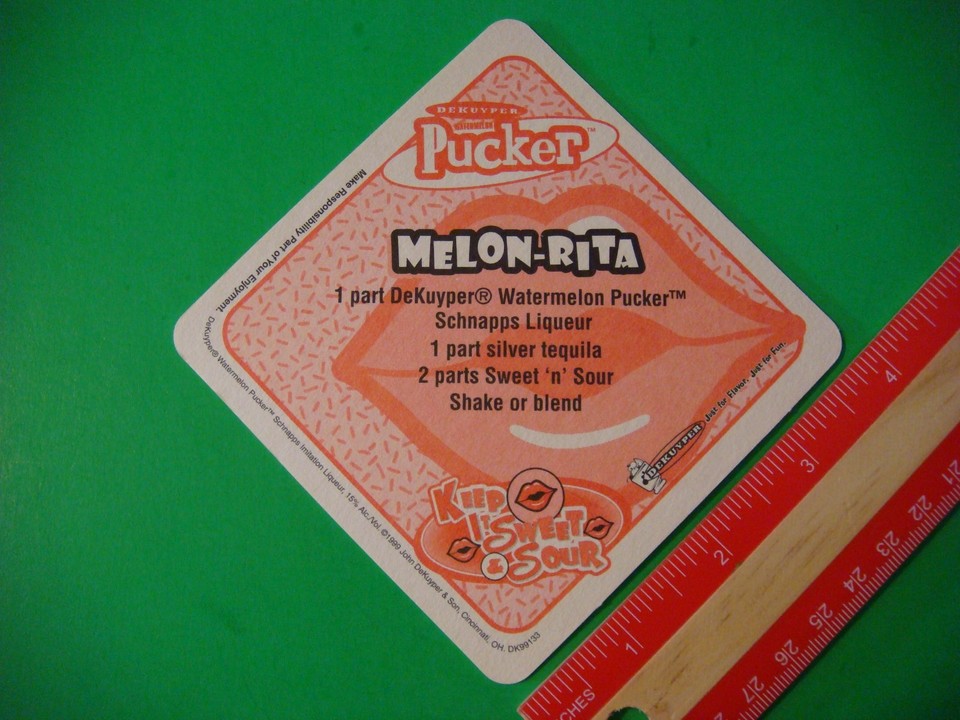Beer Drink COASTER ~ DeKuyper Watermelon Pucker Melon-Rita ~ Tequila ...