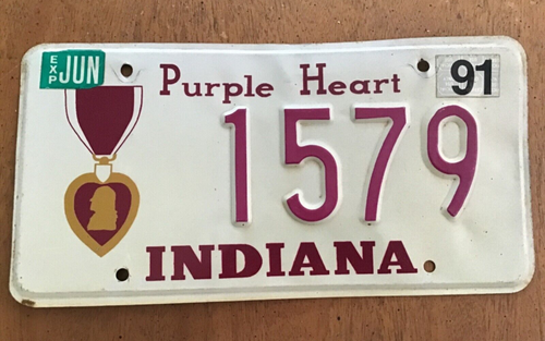 1991 Indiana Purple Heart License Plate Tag 1579 | eBay