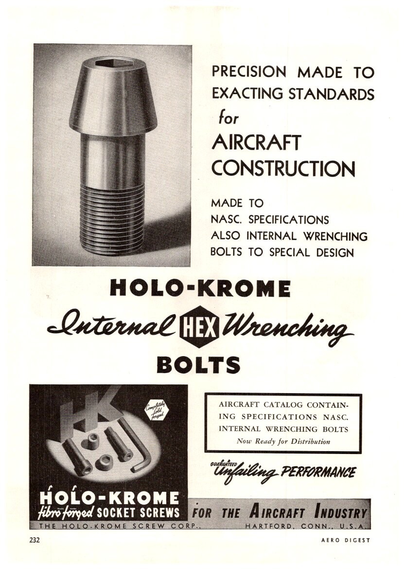 1942 Holo-Krome Bolts Internal Hex Wrenching WW2 Print Ad | eBay UK