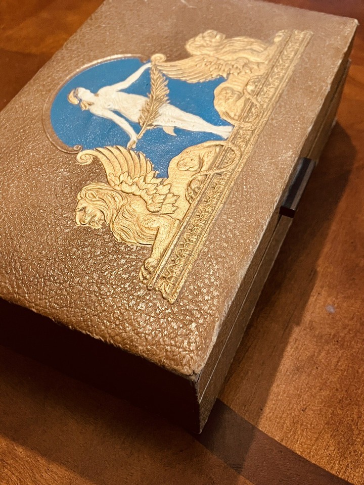 Vtg NEOCLASSICAL BOX WINGED LIONS GODDESS EMBOSSED MIRROR FIGURAL ...