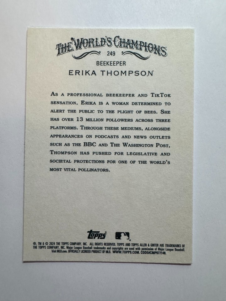 2024 Allen & Ginter 249 Erika Thompson Beekeeper Baseball Card | eBay