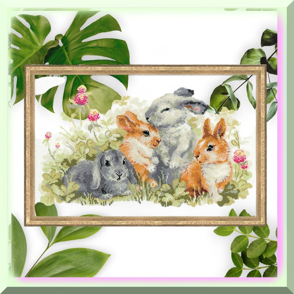 Hoppy Stitches Rabbitry Cross Stitch Kit - 15"x9" Zweigart 14ct. AIDA ...