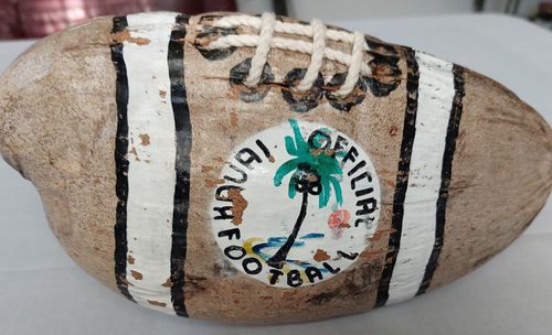 Hand Painted Coconut Football Official Kaui Hawaii Brown Man Cave Hand ...