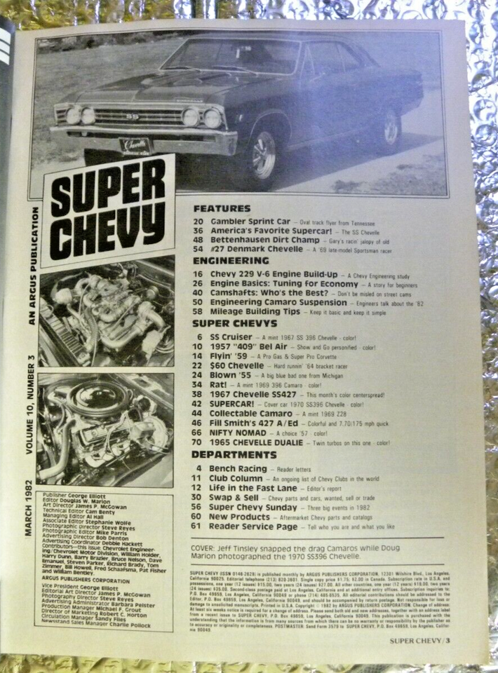 Super Chevy Chevrolet Car Magazine March 1982 Chevelle America's ...