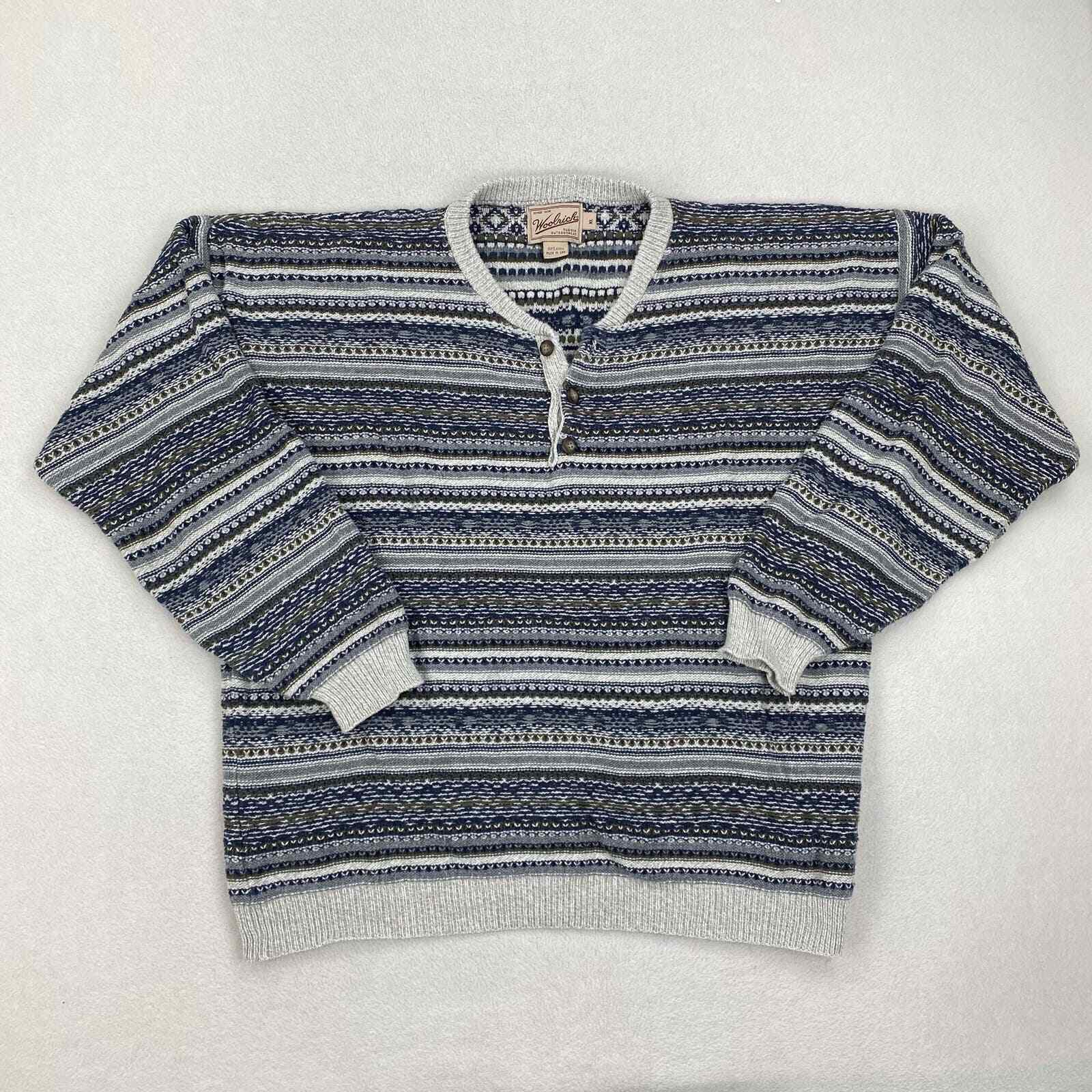 Vintage Woolrich Sweater XL Multicolor Patterned Henley Grandpa Cotton ...