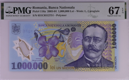 2003-04 Romania 1000000 Lei P116a Polymer UNC PMG 67 EPQ | eBay