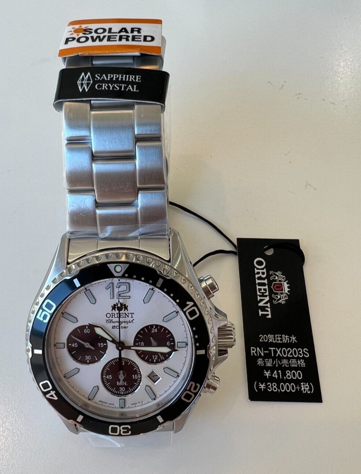 Orient Mako RN-TX0203S Panda White Dial Solar Analog Chronograph Men's ...
