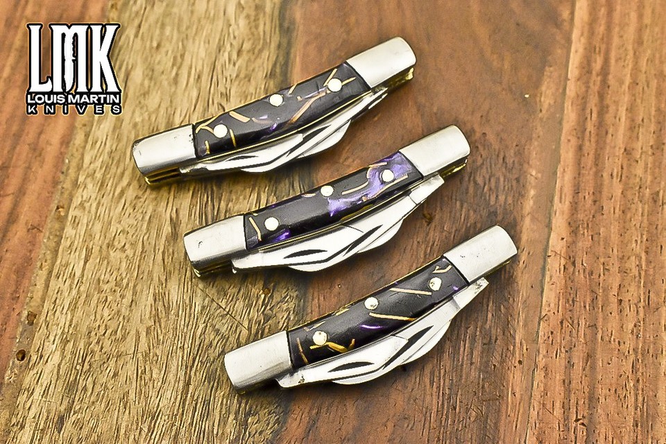 LMK Hand Crafted D2 Tool Steel Dual Blade Folding Knife Corain Lot of 3 ...