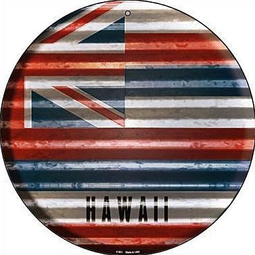 HI Hawaii State Flag 12" Round Metal Sign US Patriotic Decor Corrugated ...