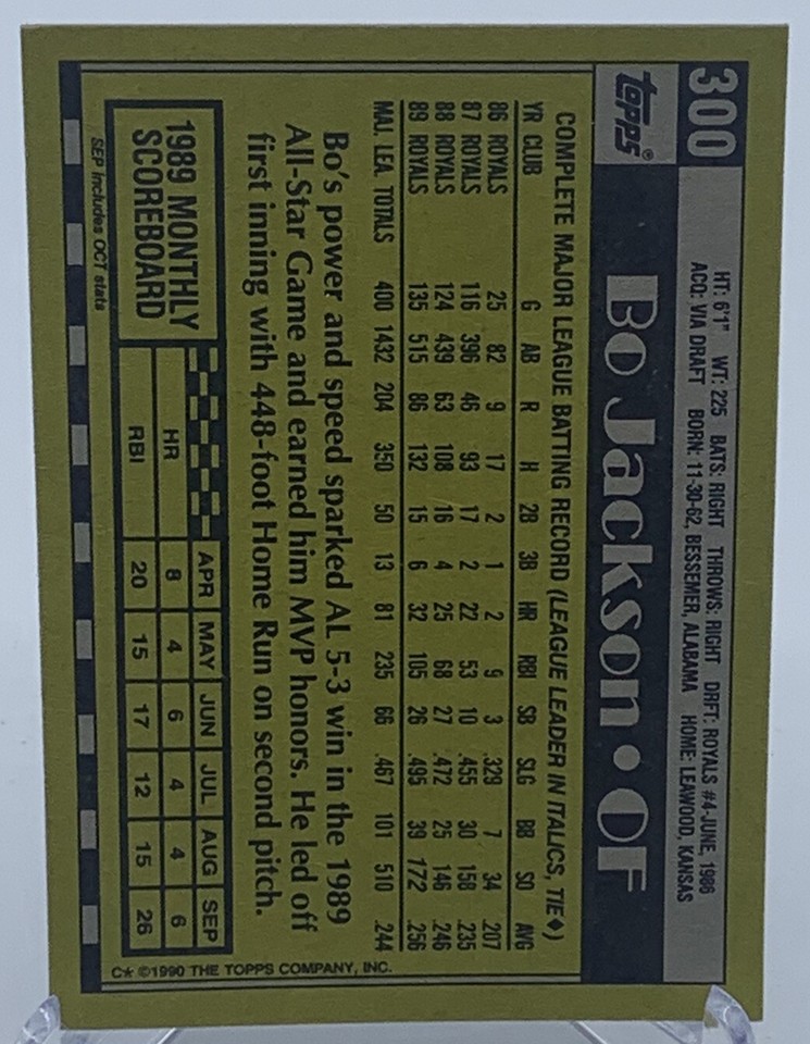 1990 Topps Bo Jackson Kansas City Royals #300 | eBay