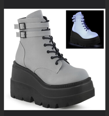 4 1/2" Stacked Wedge Grey Reflective Ankle Boots | eBay