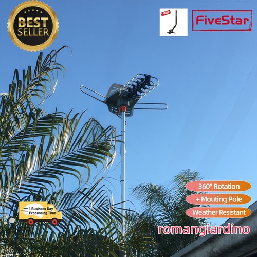 NEW Outdoor HD TV Antenna Motorized Amplified VHF UHF 200 Mile 360 ...