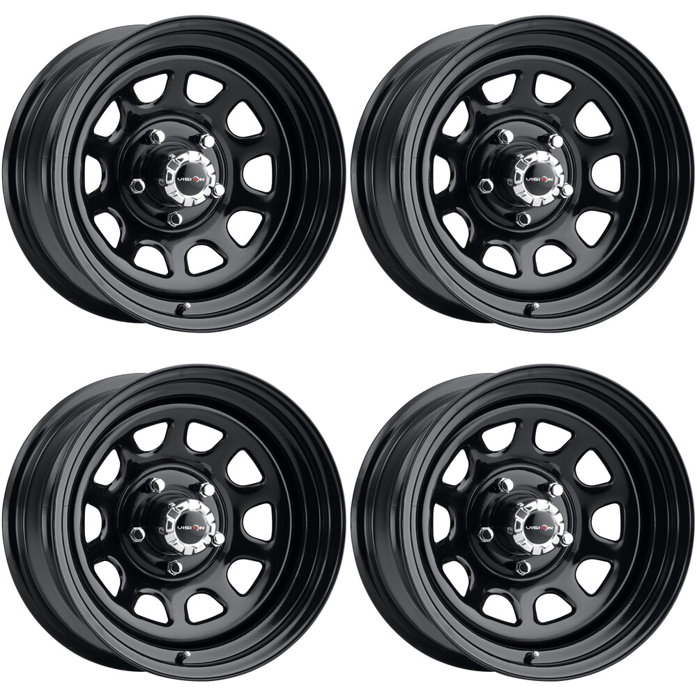 (Set of 4) Vision 84 D Window 15x8 5x4.5" -19mm Gloss Black Wheels Rims ...