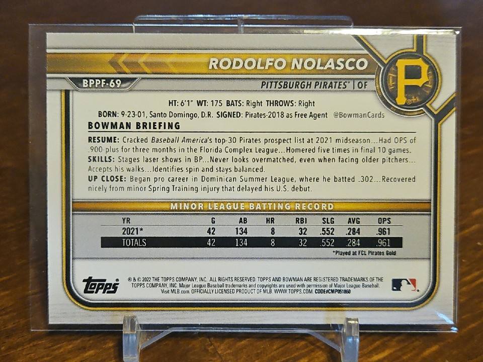 2022 Bowman 1st Edition #BPPF-69 Rodolfo Nolasco Pittsburgh Pirates | eBay