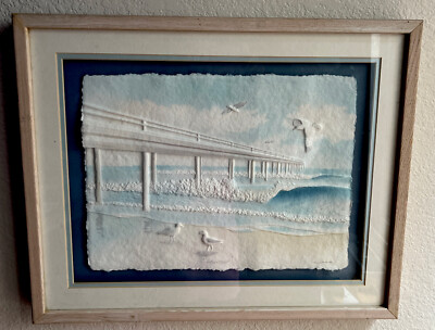 Vintage WESS Hand Cast Paper-Colored Art "LOW TIDE" Signed, Wood Framed ...