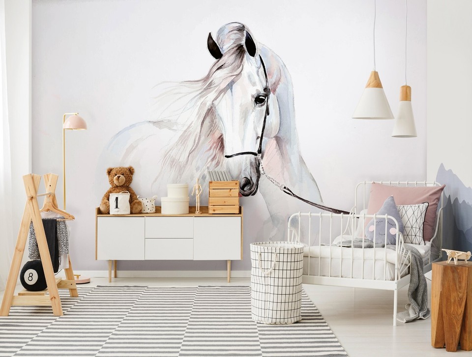 Girl Bedroom Wallpaper Wall Mural and FREE Adhesive pastel pony animal ...