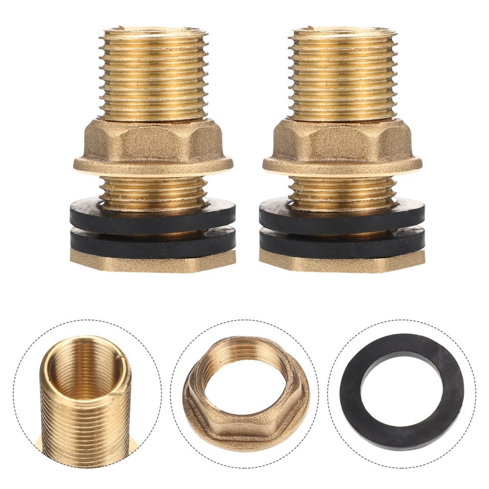 2 Count Tank Connector Water Outlet Fitting Threaded Brass Connectors ...