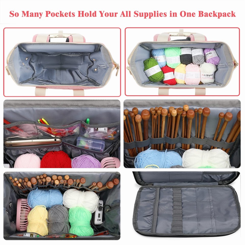 Knitting Bag Backpack,Yarn Storage Organizer Travel Crochet Bag with ...