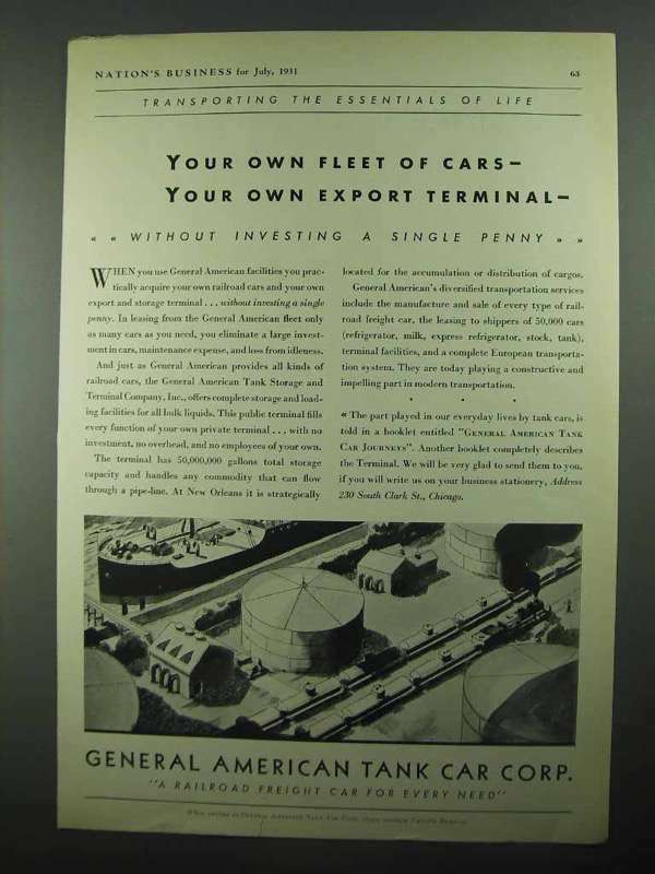 1931 General American Tank Car Ad - Your Fleet | eBay