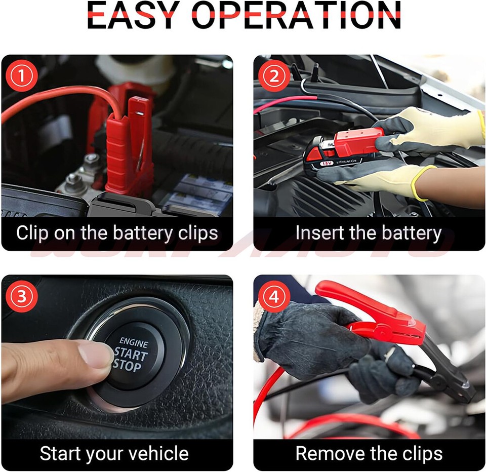 For Milwaukee M18 Power Battery Jumper Starter 8 AWG Auto Booster Cable ...