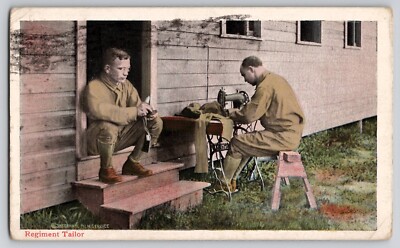 WWI Regiment Tailor Men Outside Barracks Sewing Uniforms WW1 Vtg ...