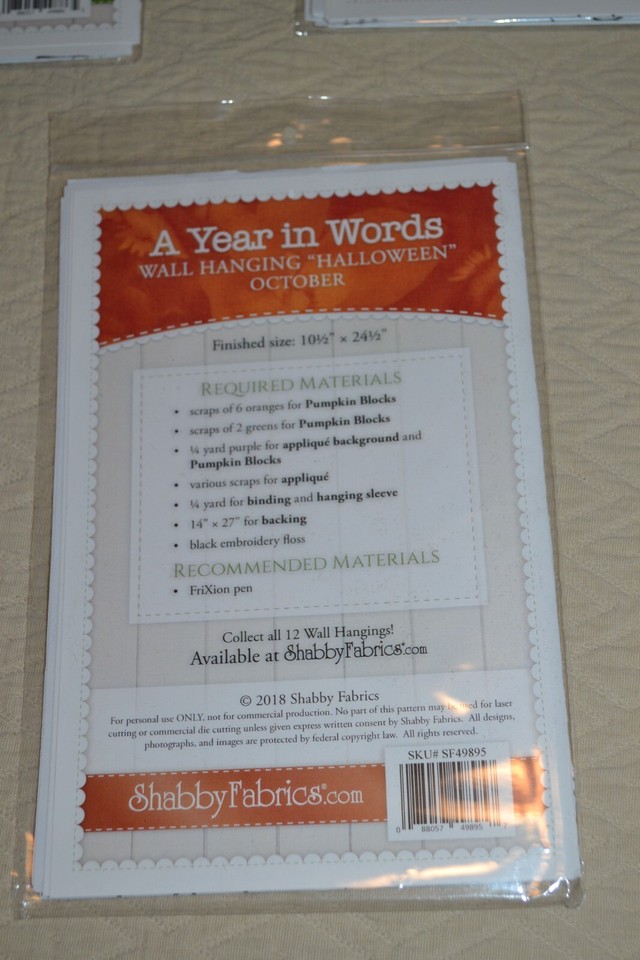 Set of 5 quilt patterns - A Year In Words wall hangings by Shabby ...