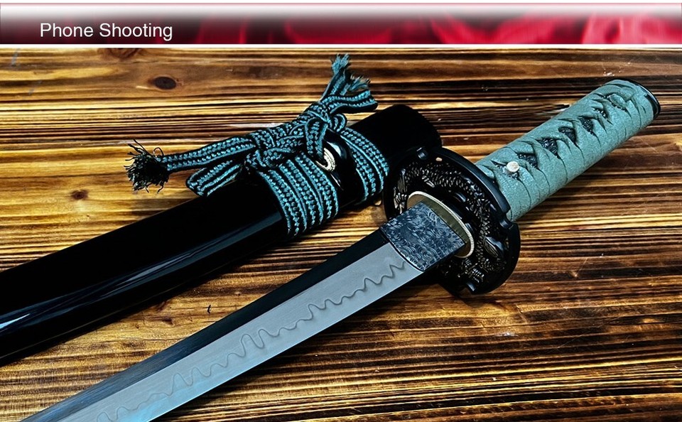 Green Tanto Sword Handmade Clay Tempered 1095 T10 Steel Japanese Katana ...