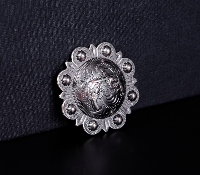 6PC CROSS PISTOL CONCHOS ANTIQUE SILVER BERRY WESTERN RODEO ...