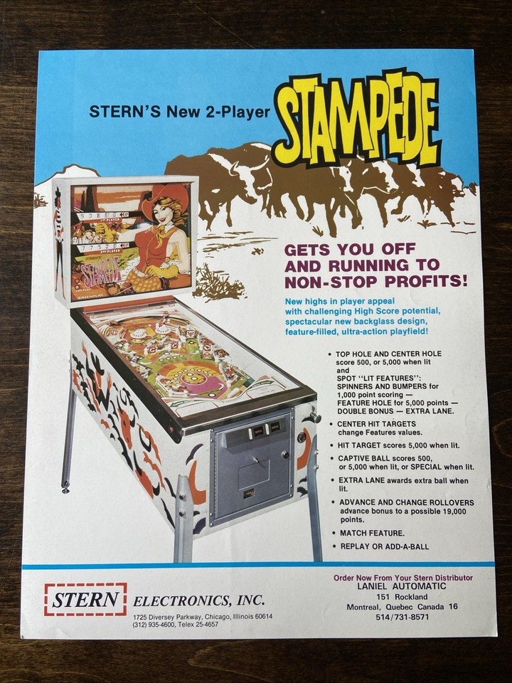 Stern Stampede Pinball Machine FLYER 1977 Ad Promo Insert Brochure ...