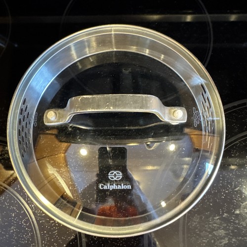 25AA53 CALPHALON GLASS SAUCEPAN LID, STRAINER STYLE, FOR 7” PAN, VGC ...