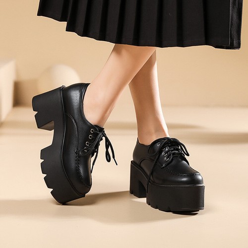 Retro Punk Sport Womens Lace Up Platform Oxfords High Block Heels ...