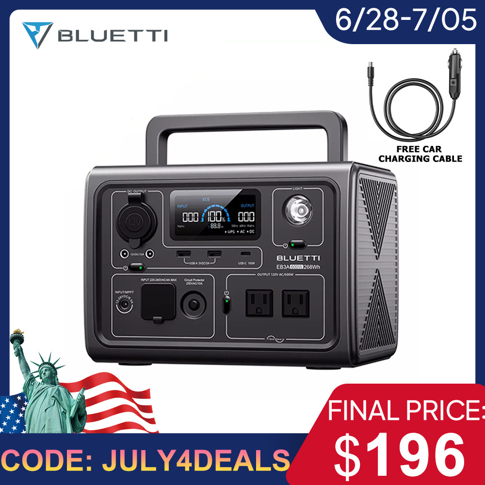 BLUETTI EB3A 600W Portable Power Station + Car charging cable UPS ...