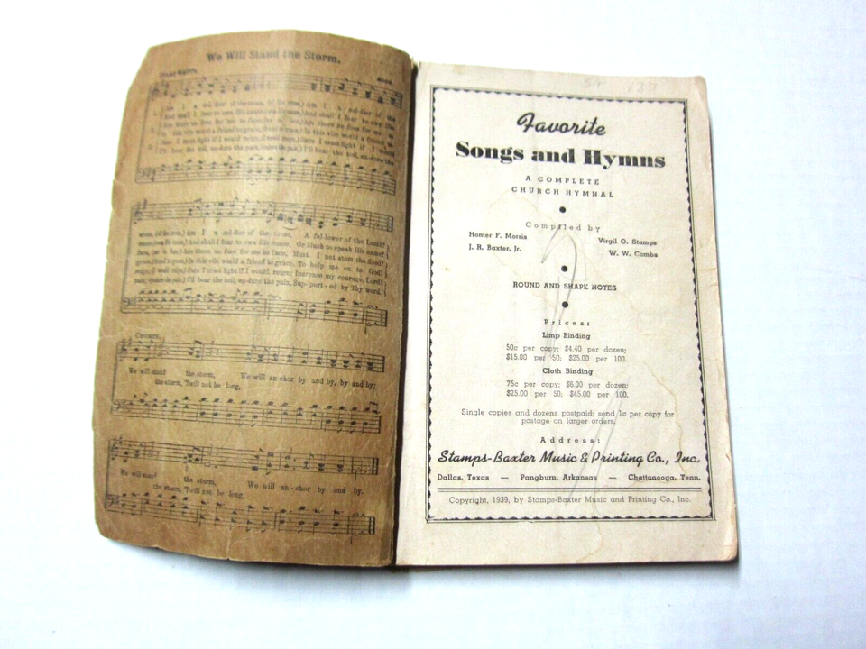 Favorite Songs and Hymns Shape Notes Vintage 1939 Stamps-Baxter Gospel ...