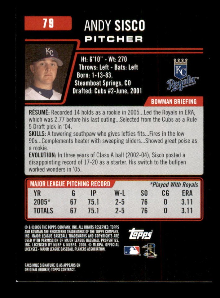 2006 Baseball Bowman Andrew Sisco Kansas City Royals #79 | eBay
