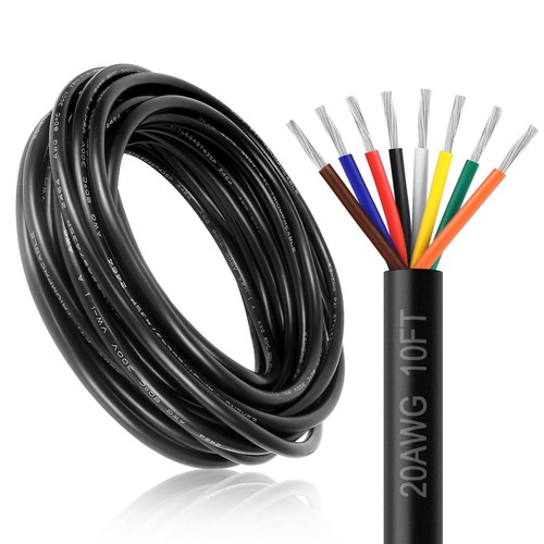 20 Gauge 8 Conductor Electrical Wire 10FT 20AWG Black PVC Stranded ...