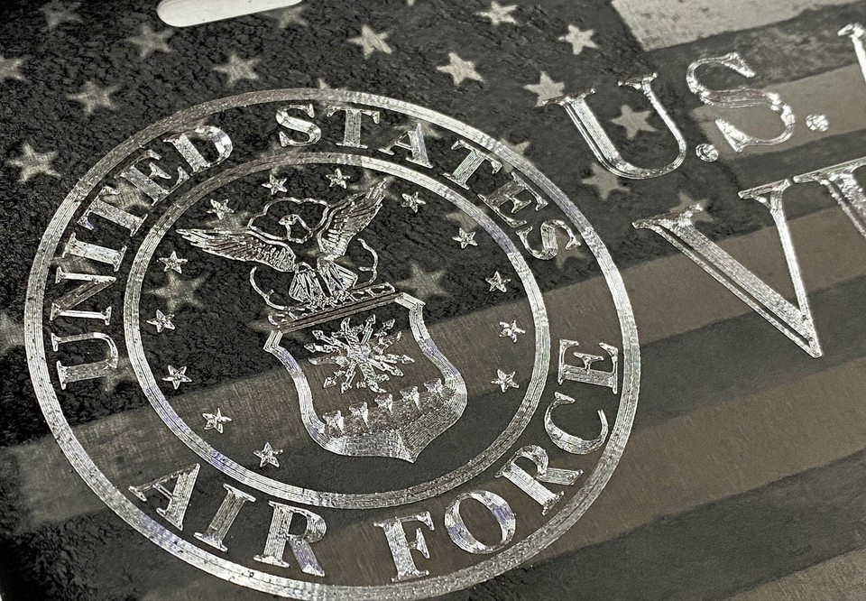 Laser Engraved US Flag & Diamond Etched Air Force Veteran Car Tag ...